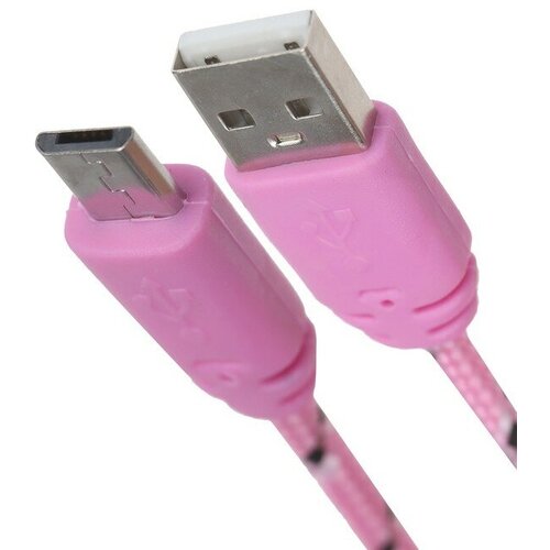 Кабель LuazON, microUSB - USB, 1 А, 0,9 м, оплётка нейлон, розовый 4488785