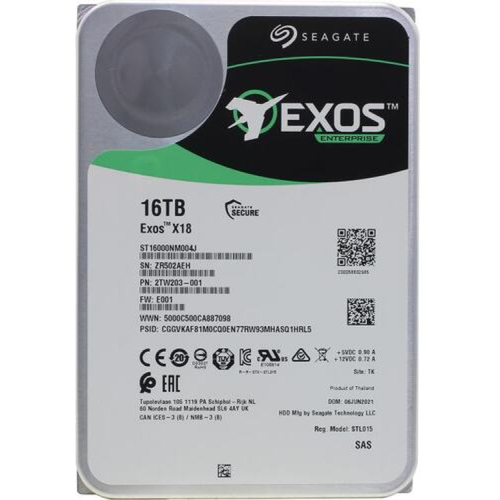Жесткий диск Exos X18 ST16000NM004J, 16TB, 3.5", 7200 RPM, SAS 12Gb/s, 512e/4Kn, 256MB