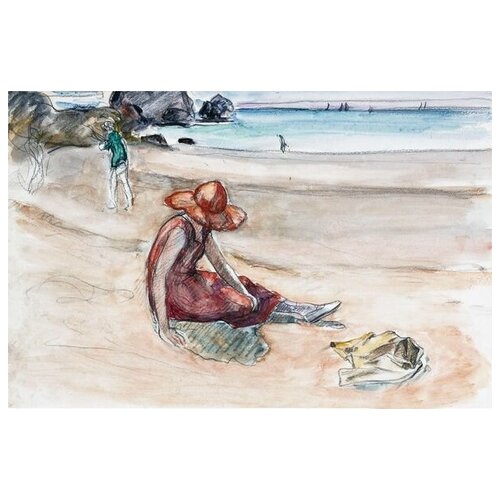 Репродукция на холсте Девушка на пляже №4 Лебаск Анри 46см. x 30см.