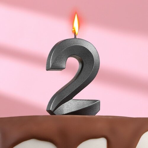 Свеча в торт "Грань" , цифра 2 , графит, 6,5 см