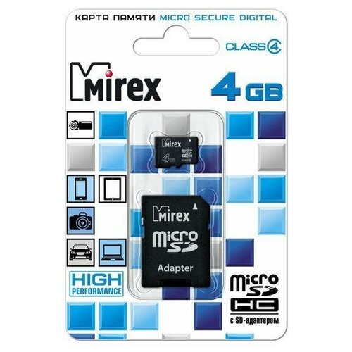 Флеш карта microSD 4GB Mirex microSDHC Class 4 (SD адаптер)