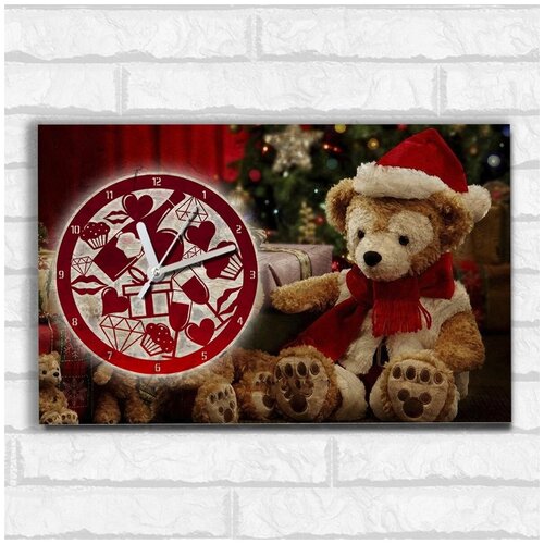 Настенные бесшумные часы ОСП со смещенным циферблатом новый год плюшевый медвеждонок - 1211