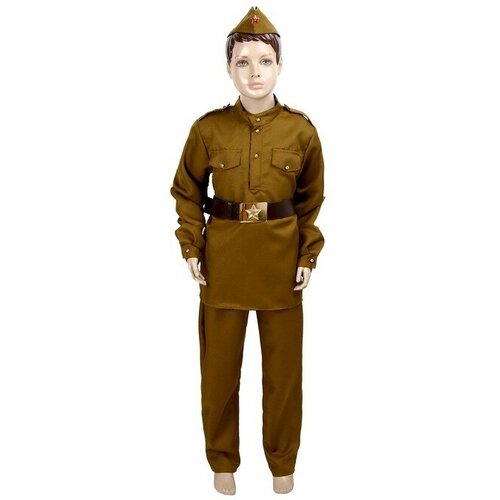 Маскарадный костюм военного для мальчика с пилоткой, ремень, габардин, п/э, р. 32, рост 122-128 9578985