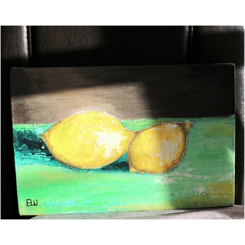 Картина авторская интерьерная, эксклюзив, единственный экземпляр, акрил на холсте, деревянный подрамник 20*30 см "Лимоны", автор Е. Ш.