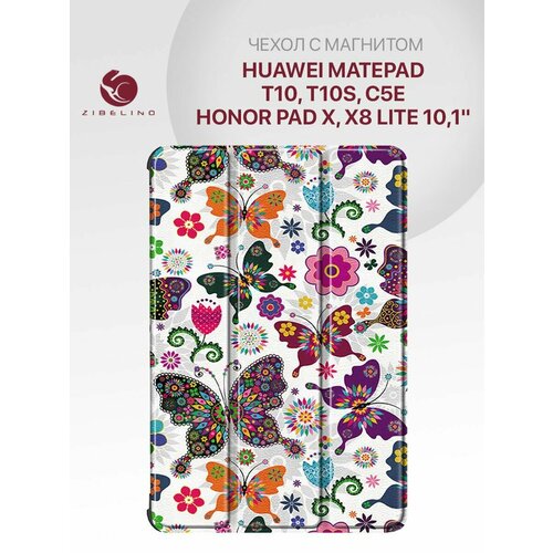 Чехол для Huawei MatePad T10, T10s, Huawei MatePad C5e, Honor Pad X8 X8 Lite (10.1") с магнитом, с рисунком бабочки / Хуавей Мейтпад Мате Пад Т10 Т10s С5е Хонор Пад Х8 Лайт