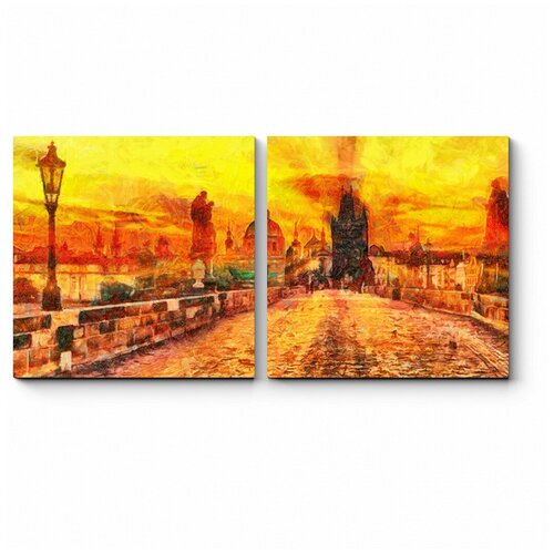Модульная картина Первые лучи солнца над Карловым мостом, Прага 170x85