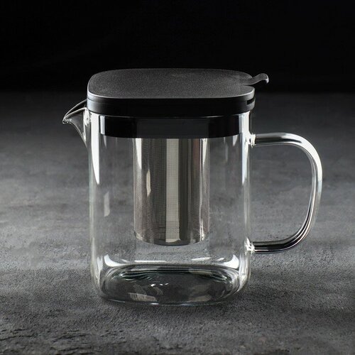 Чайник стеклянный заварочный "Кватро", 1 л, с металлическим ситом, цвет чёрный