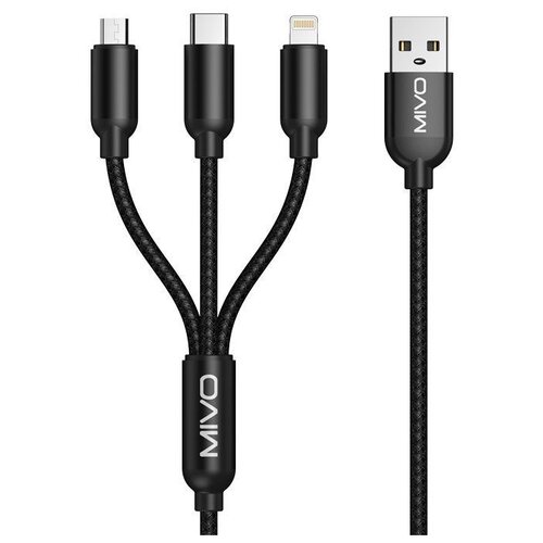 Кабель Mivo 3 in 1 USB - microUSB/USB Type-C/Lightning (MX-73), 1.2 м, 1 шт., черный