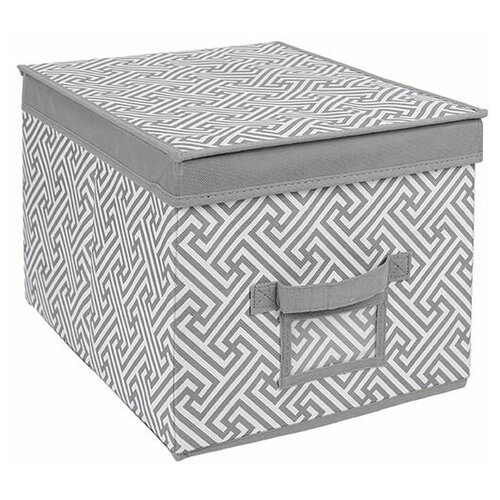 Короб для хранения с крышкой, серый Орнамент, нетканый материал, 400х300х250 мм