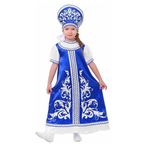 Русский костюм для девочки Страна Карнавалия, платье с кокеткой, кокошник, размер 68, рост 134-140 см, цвет синий