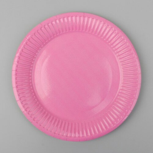 Тарелка бумажная, однотонная, цвет розовый(10 шт.)