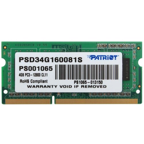 Оперативная память Patriot Memory SL 4 ГБ DDR3 1600 МГц SODIMM CL11 PSD34G160081S