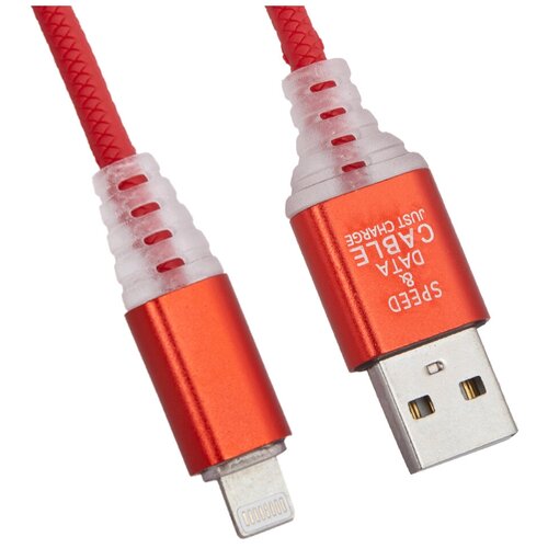 USB кабель "LP" для Apple Lightning 8-pin "Змея" LED TPE (красный/блистер)