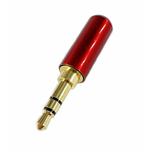 Разъем аудио Jack 3.5 мм штекер стерео металл "позолоченный" на кабель в мини корпусе, красный