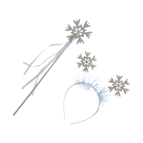 Набор карнавальных аксессуаров: ободок со снежинками, палочка, цвет: серебро