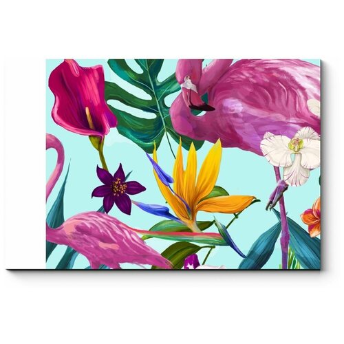 Модульная картина Цветочный узор с фламинго40x27