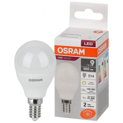 Светодиодная лампочка OSRAM P60 7Вт 230В 3000К E14 (10 шт.)