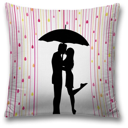 Наволочка декоративная JoyArty "Поцелуй под зонтиком" на молнии, 45x45 см