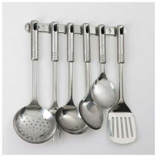 Набор кухонных принадлежностей "Стандарт", 6 предметов, на подвесе, цвет серебряный