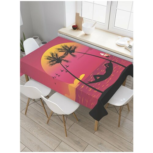 Скатерть прямоугольная JoyArty на кухонный стол "Гамак на закате" из оксфорда, 180x145 см