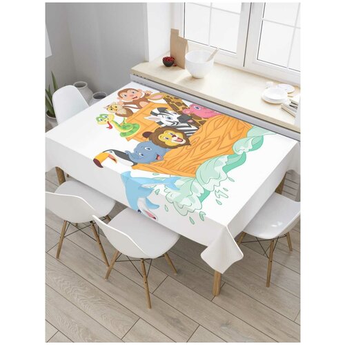 Скатерть прямоугольная JoyArty на кухонный стол "Веселые звери на ковчеге" из оксфорда, 120x145 см
