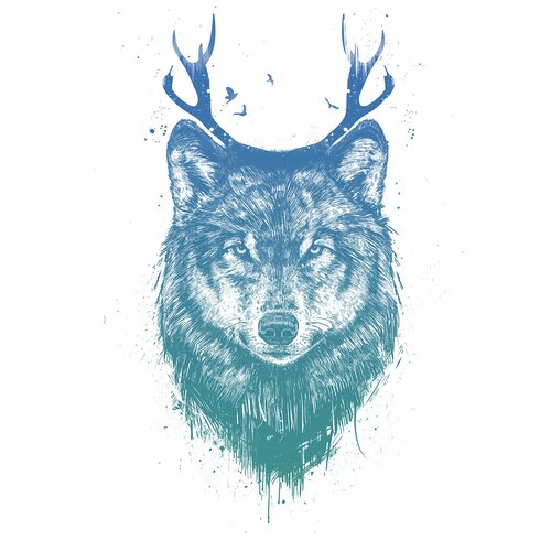 Интерьерный постер на стену в подарок "Deer wolf" размера 40x50 см 400*500 мм в черной раме для декора комнаты, офиса или дома
