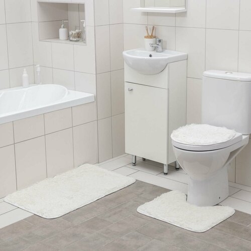 Набор ковриков для ванной и туалета «Плюшевый», 3 шт: 80×49, 40×49, 40×35 см, цвет белый