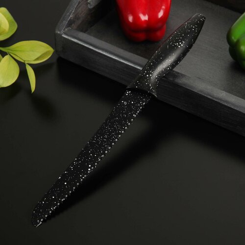 Нож с антиналипающим покрытием «Зефир», хлебный, лезвие 20 см, цвет чёрный