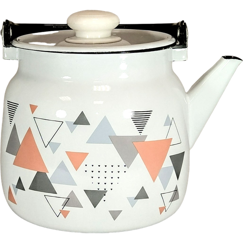 Чайник эмалированный 3,5 л "Треугольники" для всех видов плит, белый, металл 0,8 мм, Лысьвенские эмали