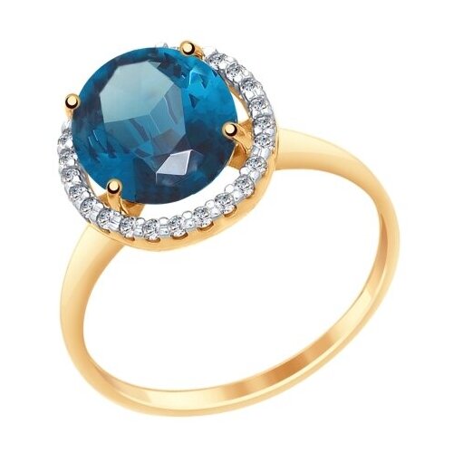 Кольцо Diamant online, красное золото, 585 проба, фианит, Лондон топаз, размер 19.5