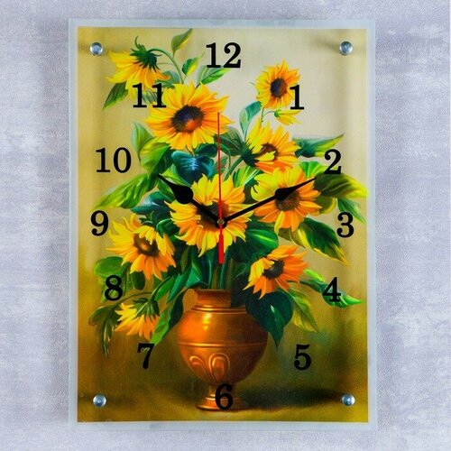 Сюжет Часы настенные, серия: Цветы, "Желтые цветы в вазе", 30х40 см