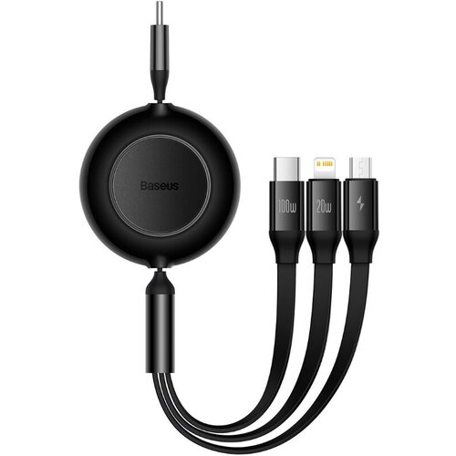 Кабель Baseus Bright Mirror 2 Series Retractable 3-in-1 Fast Charging Data Cable Type-C to M+L+C 100W 1.1m Black (CAMJ010201)