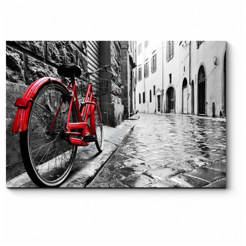 Модульная картина Красный велосипед на мощенной улице 40x27