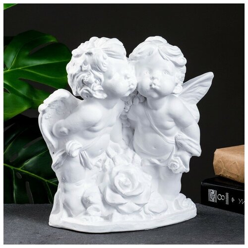 Фигура "Ангел и Фея с розой" белый 12х26х24см