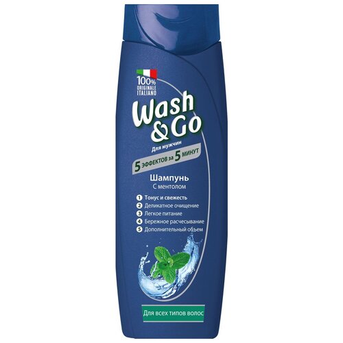 Wash & Go шампунь для мужчин с ментолом для всех типов волос, 200 мл