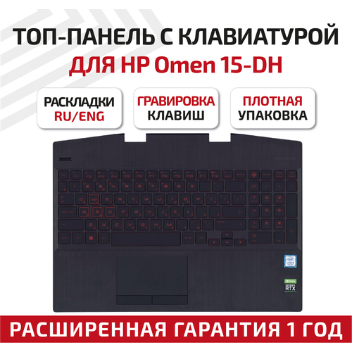 Клавиатура (keyboard) для ноутбука HP Omen 15-DH, топкейс, красная подсветка