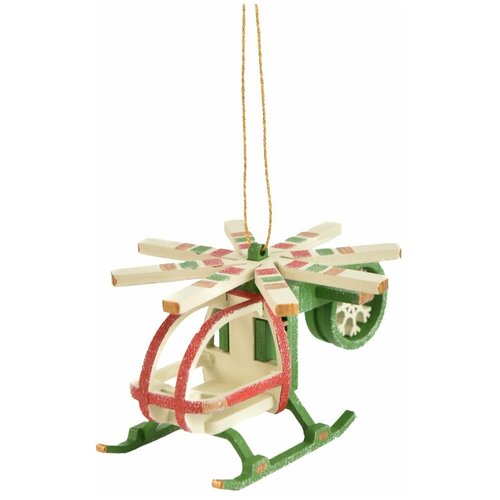 Деревянная елочная игрушка ручной работы "Вертолет малый ", новогоднее украшение