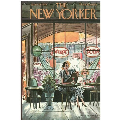 Постер / Плакат / Картина Обложки New Yorker - В кафе 50х70 см в раме
