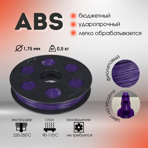ABS пруток BestFilament 1.75 мм, 0.5 кг, 0.5 л, 1 шт, фиолетовый, 1.75 мм