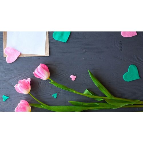 Картина на холсте 60x110 LinxOne "Цветы розовые wood hearts" интерьерная для дома / на стену / на кухню / с подрамником