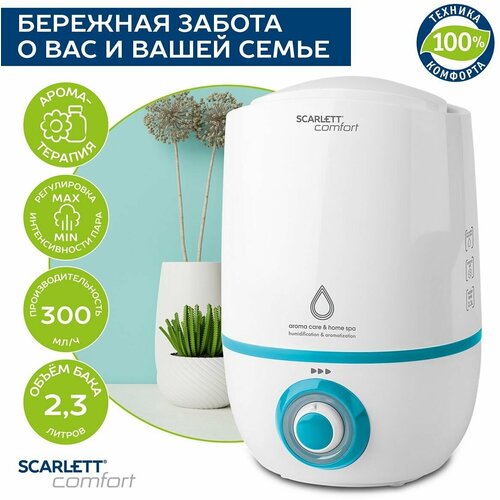 Увлажнитель воздуха с функцией ароматизации Scarlett SC-AH986M16, белый/бирюзовый