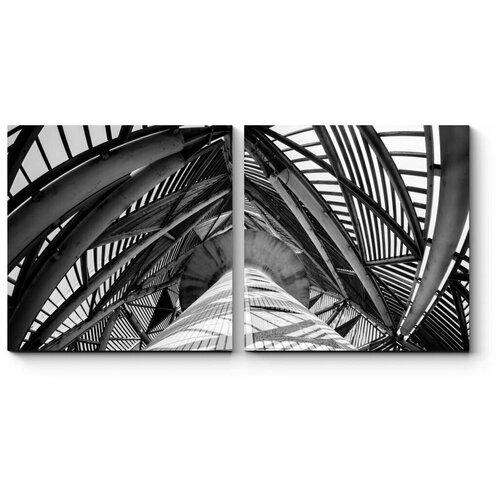 Модульная картина Винтовая черно-белая лестница40x20