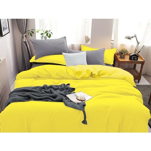 Комплект постельного белья Павлина Манетти полисатин однотонный, 1,5-спальный (желтый/серый) S15