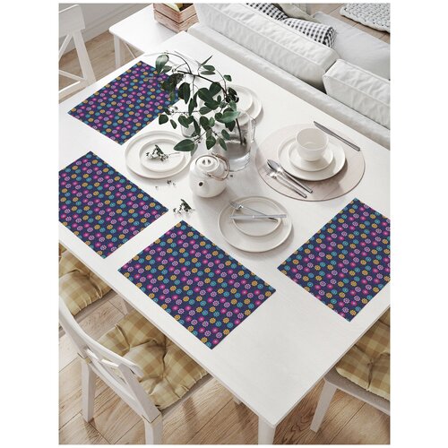 Салфетки на стол для сервировки прямоугольные, плейсмат JoyArty "Красочные цветы любви", 32x46 см, в комплекте 4шт.