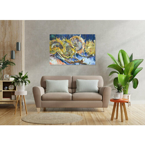 Картина на стену Ван Гог Четыре подсолнуха пошли на семена / картина на холсте интерьерная / пано 60 х 40 см