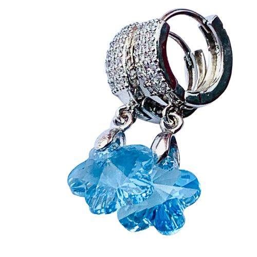 Серьги конго , кристаллы Swarovski, циркон, размер/диаметр 25 мм., голубой, серебряный
