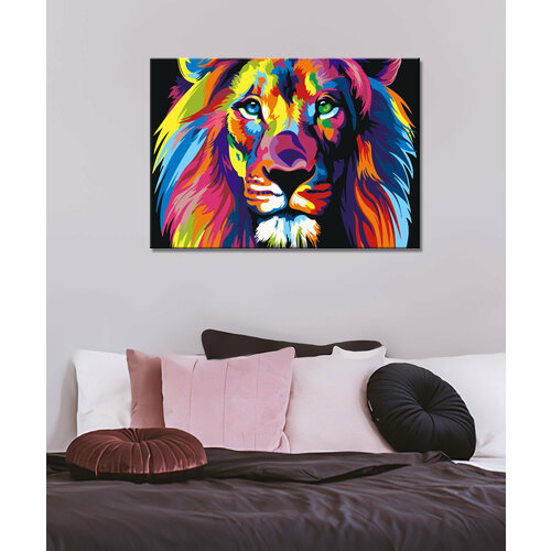 Картина - Лев, лев арт, лев царь зверей, лев стилизованный, цветной лев (24) 20х30