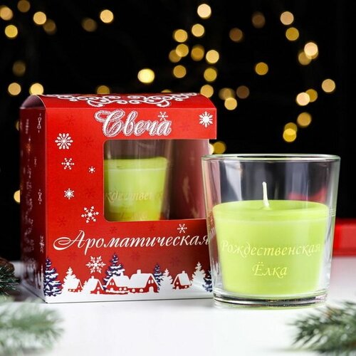Свеча в стакане ароматическая "Рождественская ёлка", 6.5х8 см, зеленый