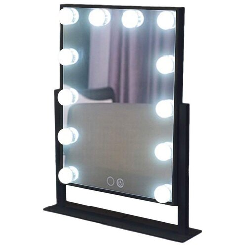 Настольное прямоугольное зеркало для макияжа с 12 LED лампами (теплый и холодный свет), черное, VenusShape VS-MIR-04