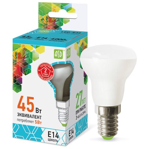 Лампа светодиодная ASD LED-STD 4000K, E14, R39, 5 Вт, 4000 К